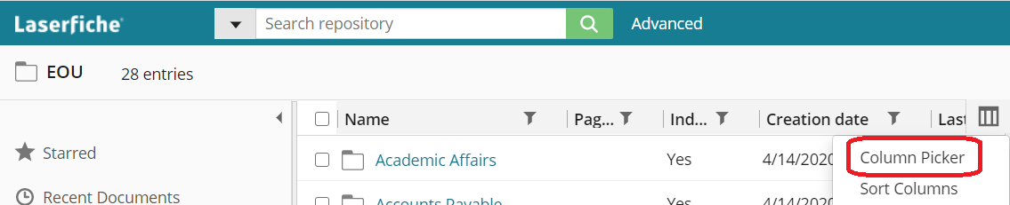 How to Customize Column Views in Laserfiche