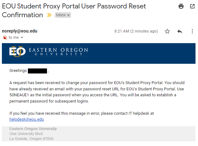 EOU Student Proxy Portal - Proxy Access